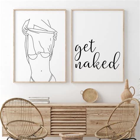 Get Naked Wall Art Poster Set Of 2 Get Naked Sign Print One Etsy