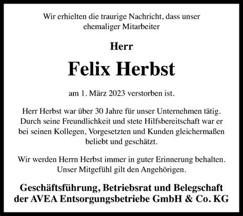 Traueranzeigen Von Felix Herbst WirTrauern