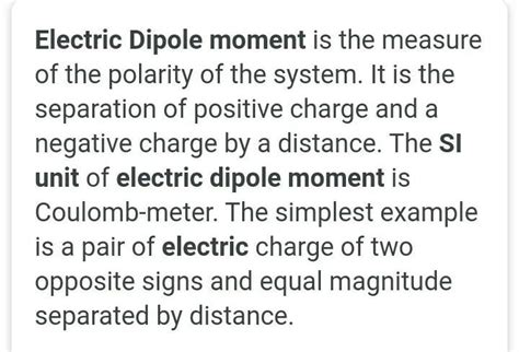 Define Electric Dipole Moment Write Its SI Unit Brainly In