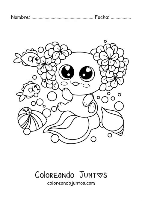 Ajolote Kawaii Grande Con Flores Coloreando Juntos 10000 The Best
