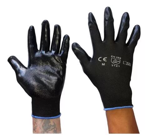 Pares Guantes Negro Nylon Palma Nitrilo Antiderrapantes Meses Sin