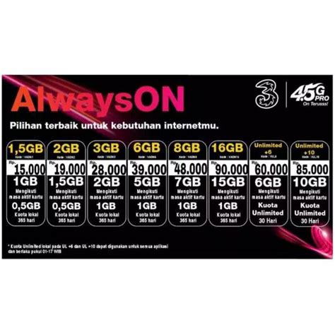 Jual Paket Data Tri Kuota Internet Tri 3 Three 4G LTE KUOTA CINTA