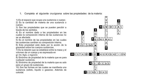 Completa El Siguiente Crucigrama Sobre Las Propiedades De La Materia