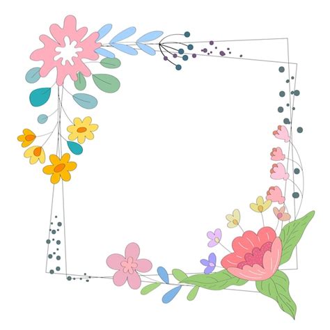 Un Marco Cuadrado Con Flores Y Mariposas Vector Vector Premium