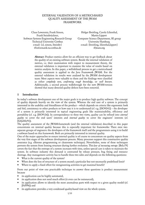 pdf external validation of a metrics based quality assessment of the jwam framework