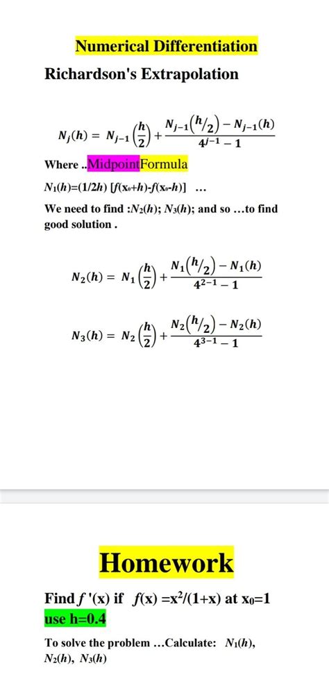 solved numerical differentiation richardson s extrapolation