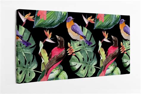 Obraz na płótnie HOMEPRINT ptaki wzór dzika przyroda monstera