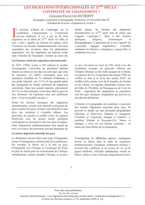 PDF Les migrations internationales au XXIe siècle continuité ou