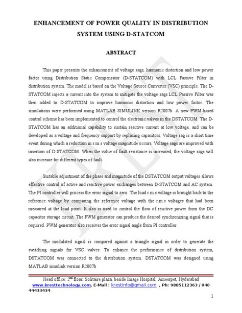 30 enhancement of power quality in distribution system using d statcom pdf