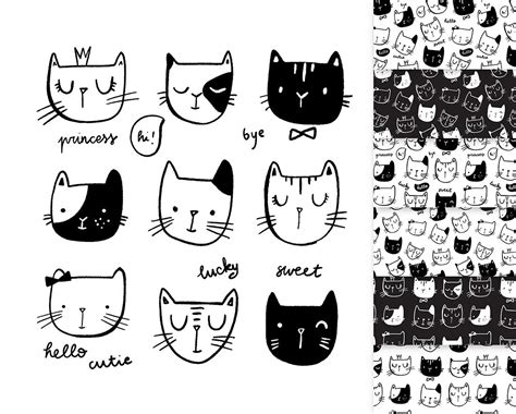 Cat Clipart And Digital Paper Commercial Use Doodle Cat Etsy