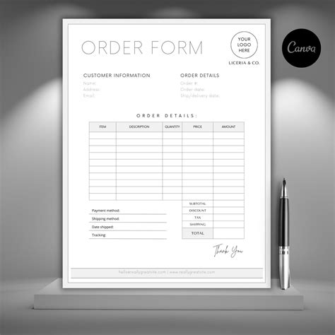 Custom Order Form Template Editable Etsy Shop Business Forms Small