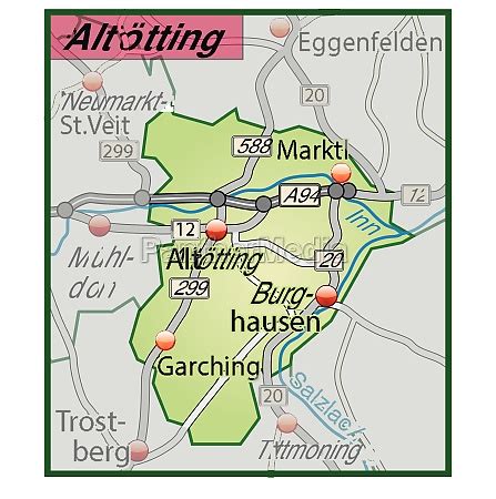 Karte von Altoetting mit Verkehrsnetz in Pastellgrün Lizenzfreies