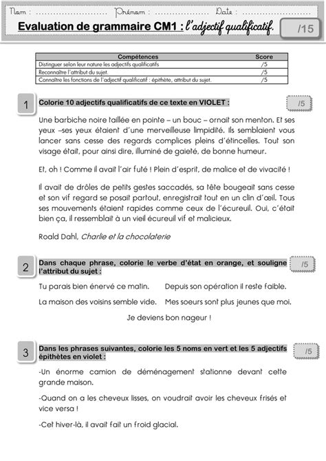 texte avec adjectif épithète et attribut