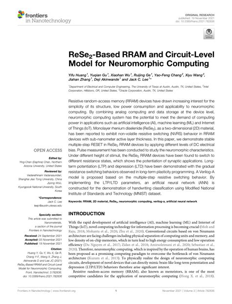 pdf rese2 based rram and circuit level model for neuromorphic computing