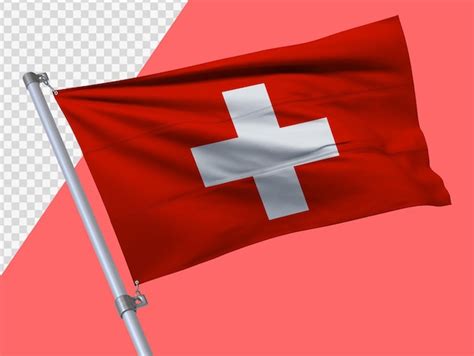 Bandeira da Suíça em renderização 3D realista Fundo transparente