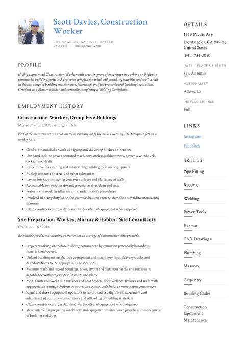 Construction Worker Resume Writing Guide 12 Templates 2019