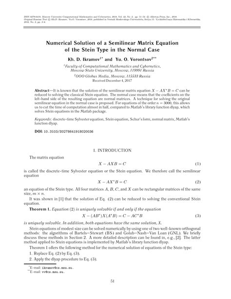 pdf numerical solution of a semilinear matrix equation of the stein type in the normal case