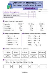 Masse g kg CE2 Exercice évaluation révision leçon pdf à imprimer