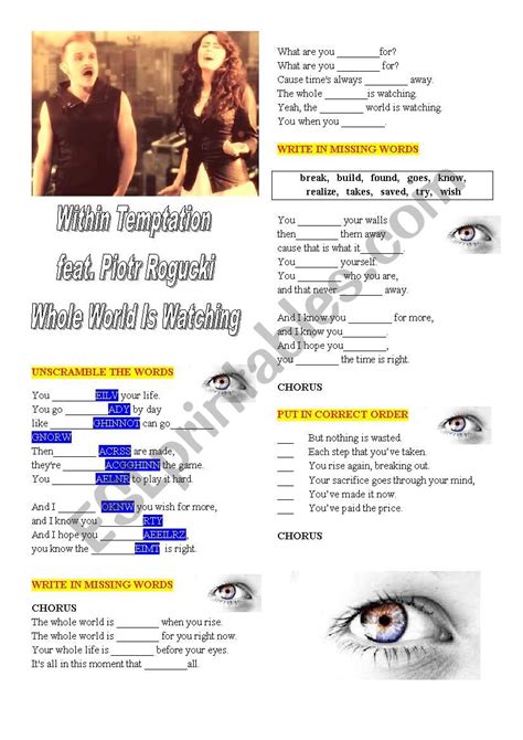 WITHIN TEMPTATION THE WHOLE WORLD IS WATCHING ESL Worksheet By Pawag