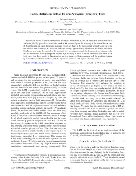 pdf lattice boltzmann method for non newtonian power law fluids joel koplik