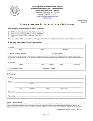 Fillable Online Dshs State Tx Sanitarian Application And Upgrade Packet