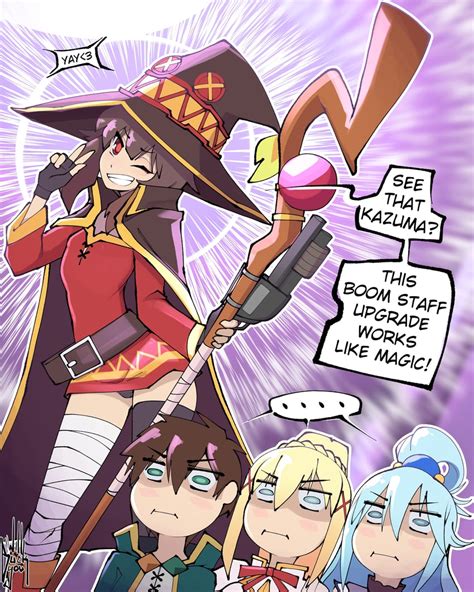 Megumin Aqua Darkness And Satou Kazuma Kono Subarashii Sekai Ni Shukufuku Wo Drawn By