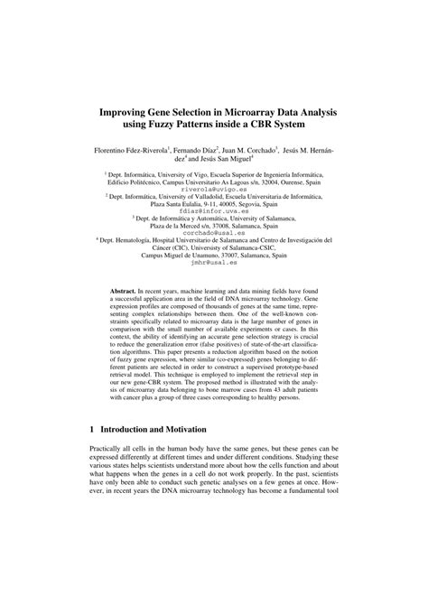 pdf improving gene selection in microarray data analysis using fuzzy patterns inside a cbr system