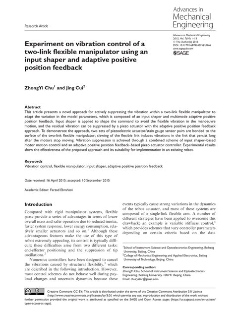 pdf experiment on vibration control of a two link flexible manipulator using an input shaper