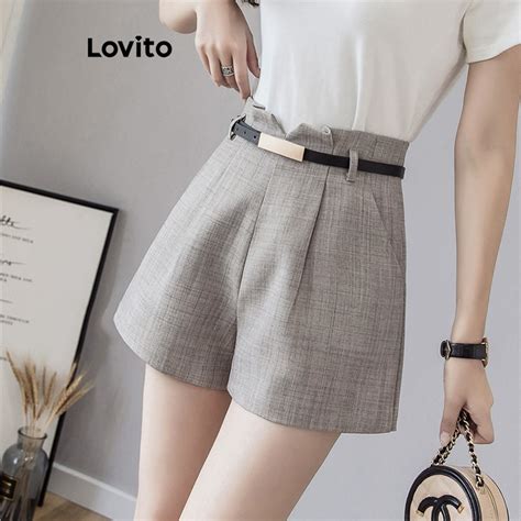 Lovito Shorts Casuais De Bolso Liso Para Mulheres Lna Shopee Brasil