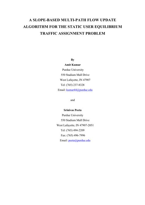 pdf slope based multipath flow update algorithm for static user equilibrium traffic assignment