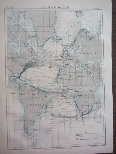 Antique Map Of Atlantic Ocean From Encyclopaedia Britannica Ninth