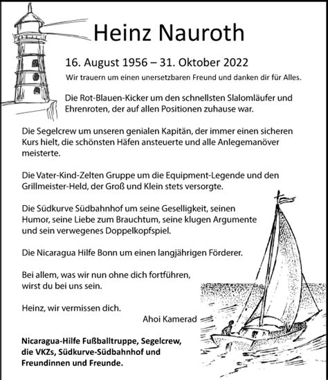 Traueranzeigen Von Heinz Nauroth Ga Trauer De
