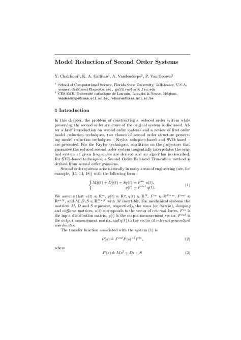 pdf model reduction of second order systems karl meerbergen