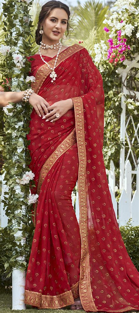 Engagement Party Wear Reception Red And Maroon Color Shimmer Fabric