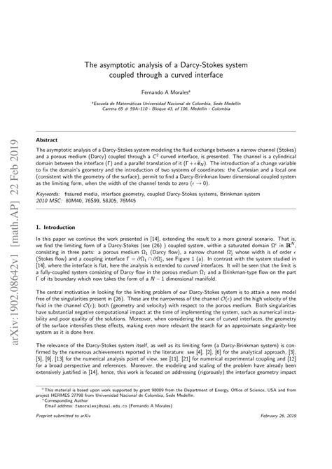 pdf the asymptotic analysis of a darcy stokes system coupled through a curved interface