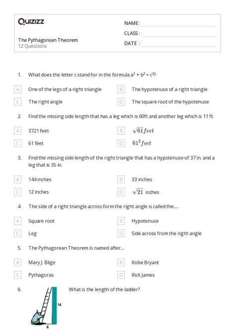 Pythagorean Theorem Worksheets For Th Grade On Quizizz Free