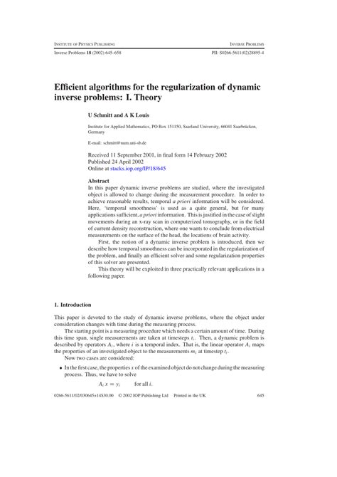 pdf efficient algorithms for the regularization of dynamic inverse problems i theory