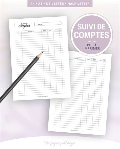 Suivi de comptes à imprimer pour la gestion du budget et de la