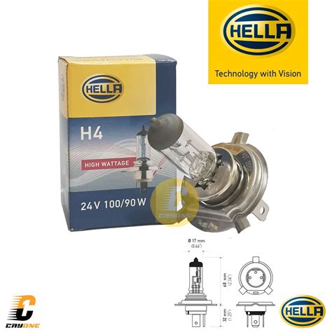 Jual HELLA Bohlam Lampu Halogen Mobil H4 P43T 24V 100 90W Shopee