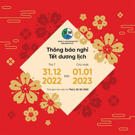 THÔNG BÁO NGHỈ TẾT DƯƠNG LỊCH 2023 Công Ty CP Bao Bì Bình Minh Group