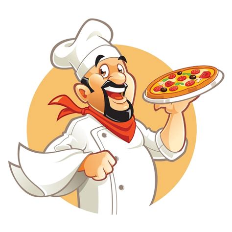 Sonriente Personaje De Dibujos Animados De Pizza Chef Vector Premium