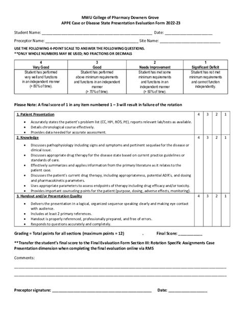 Fillable Online APPE Case Or Disease State Presentation Evaluation Form