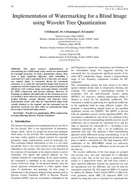 pdf implementation of watermarking for a blind image using wavelet tree quantization gomathy
