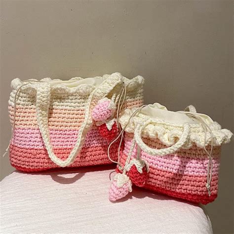 Pink Strawberry Crochet Bag Handmade Crochet Knitted Etsy