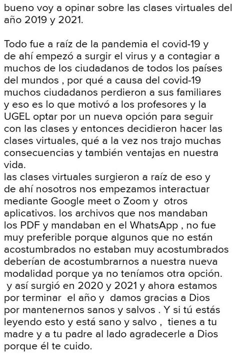 Escribir un artículo de opinión sobre las clases virtuales 2019 2021