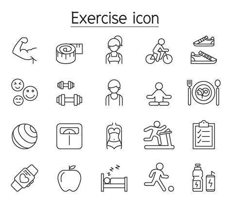 Exercise Icon Set In Thin Line Style 2135340 Vector Art At Vecteezy