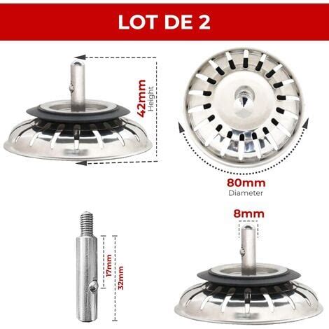 Lot De 2 Bouchon Evier Cuisine 80mm En Acier Inoxydable 304 SS Anti