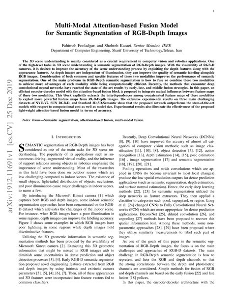 pdf multi modal attention based fusion model for semantic segmentation of rgb depth images
