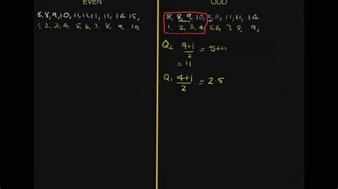 finding quartiles in odd and even sets of data youtube