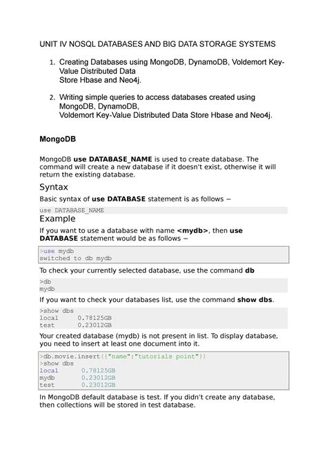 unit iv nosql databases and big data storage systems unit iv nosql databases and big data